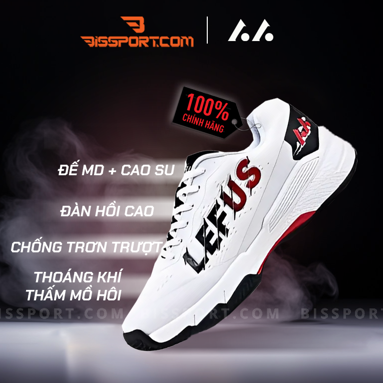 Giày Cầu Lông/ Pickleball / Tennis Lefus L025 Chính Hãng - Chất Lượng - Trắng Đỏ - Thiết Kế Độc Đáo